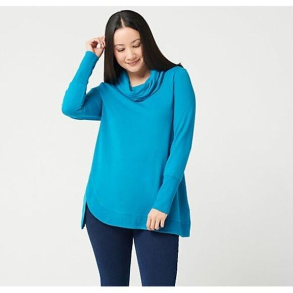 H by Halston | Tops | H By Halston Basic Teal Blue Cowl Neck ...